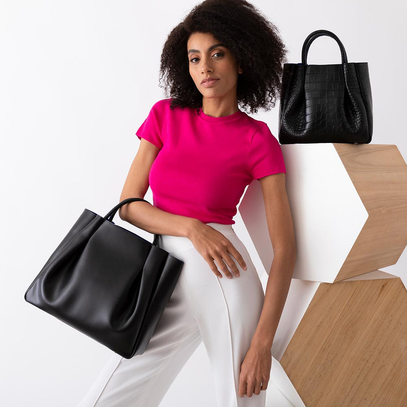 Amalfi Large Leather Tote Bag - Black — ALEXANDRA DE CURTIS | Italian ...